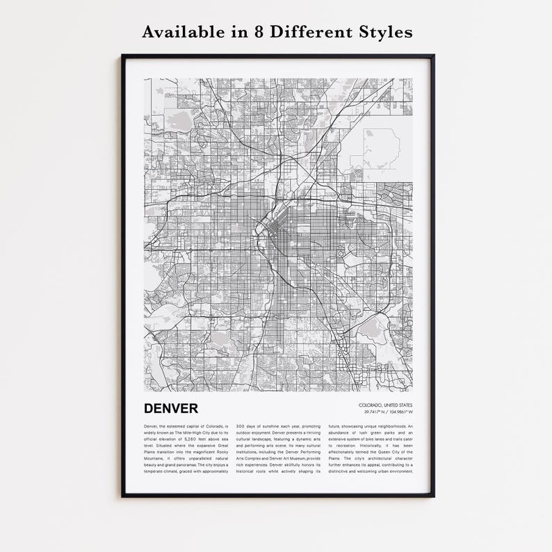 Denver Map Print, Denver Travel Map, Denver Wall Decor Art, Denver ...