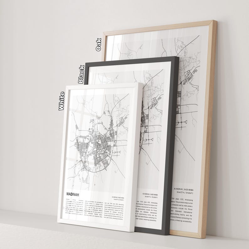 Madinah Map Print, Madinah Travel Map, Madinah Wall Decor Art, Madinah ...