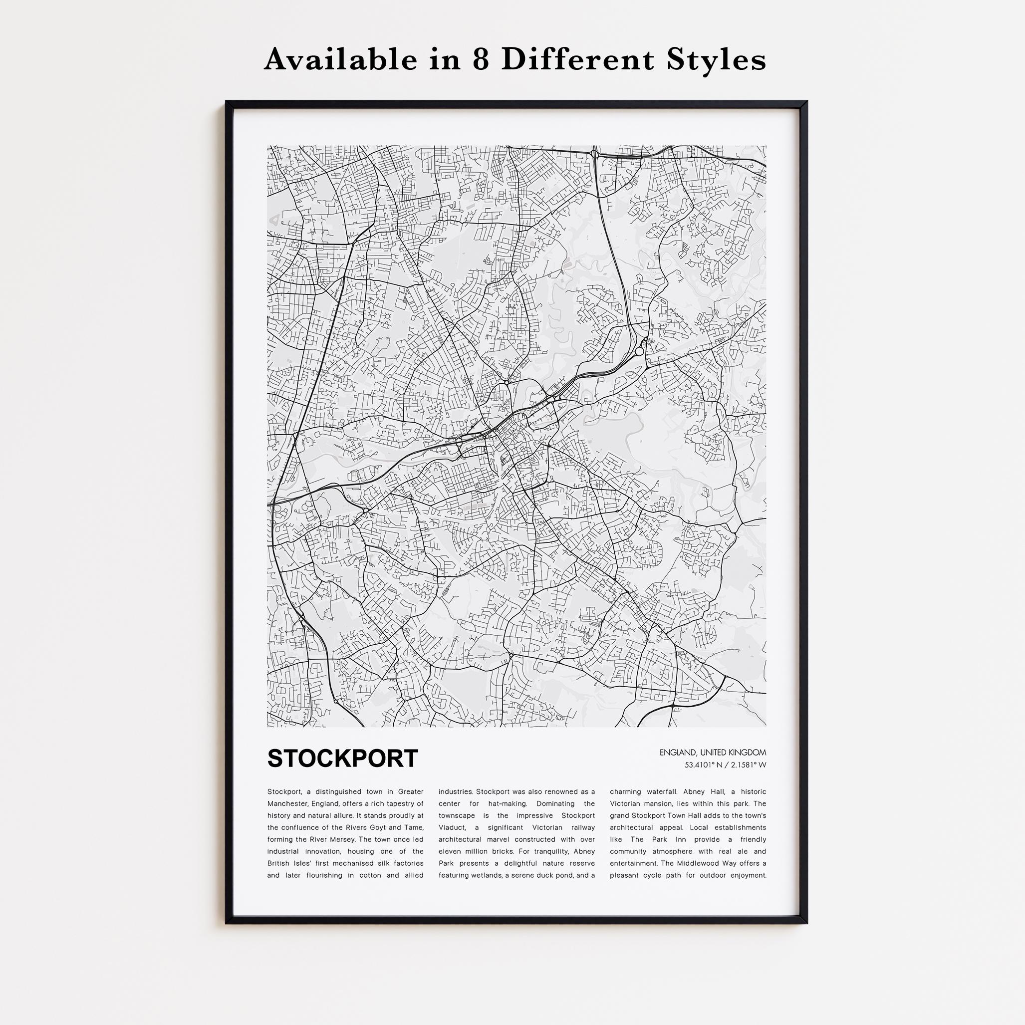 Stockport Map Print, Stockport Travel Map, Stockport Wall Decor Art ...
