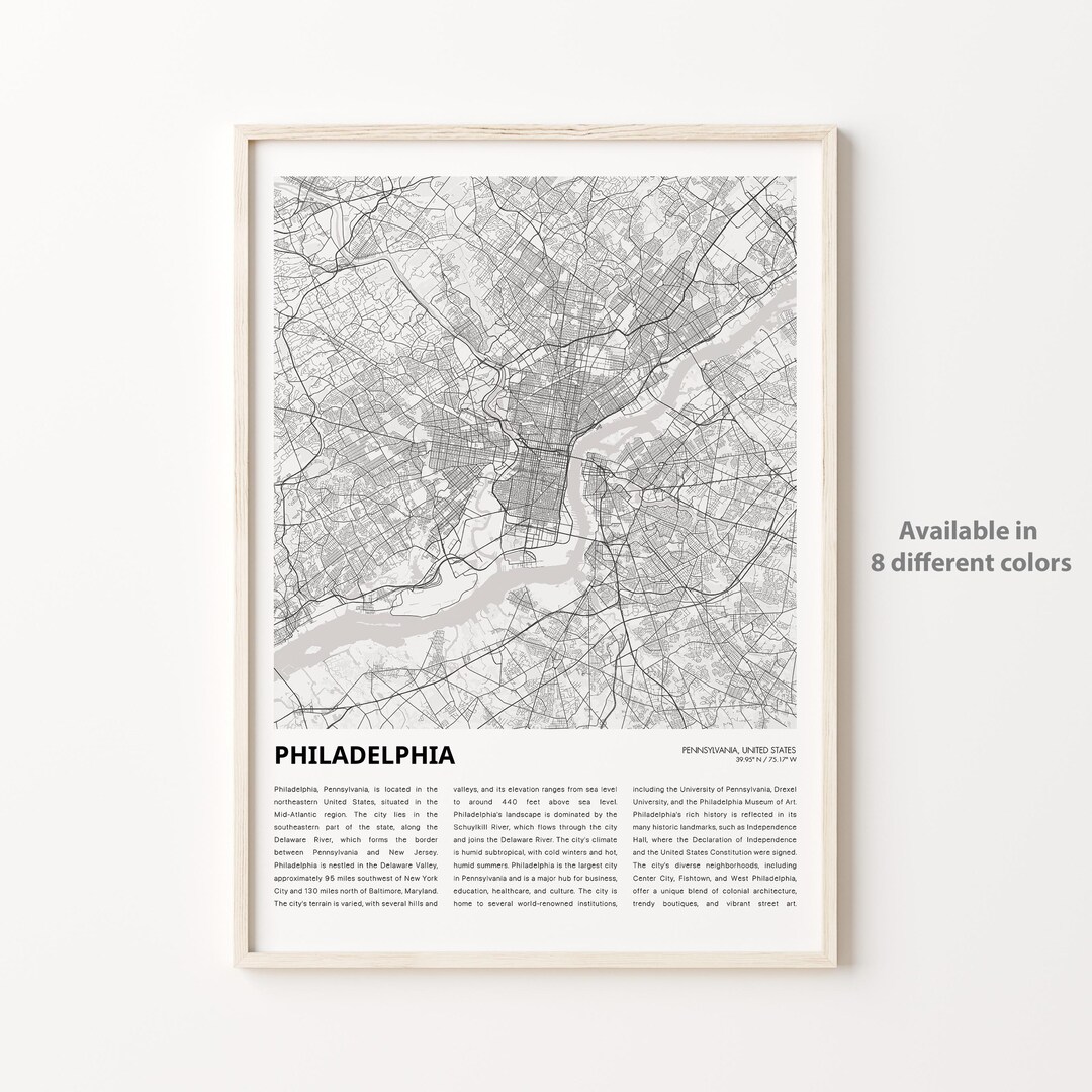 Philadelphia Map Print, Philadelphia Travel Map, Philadelphia Wall ...