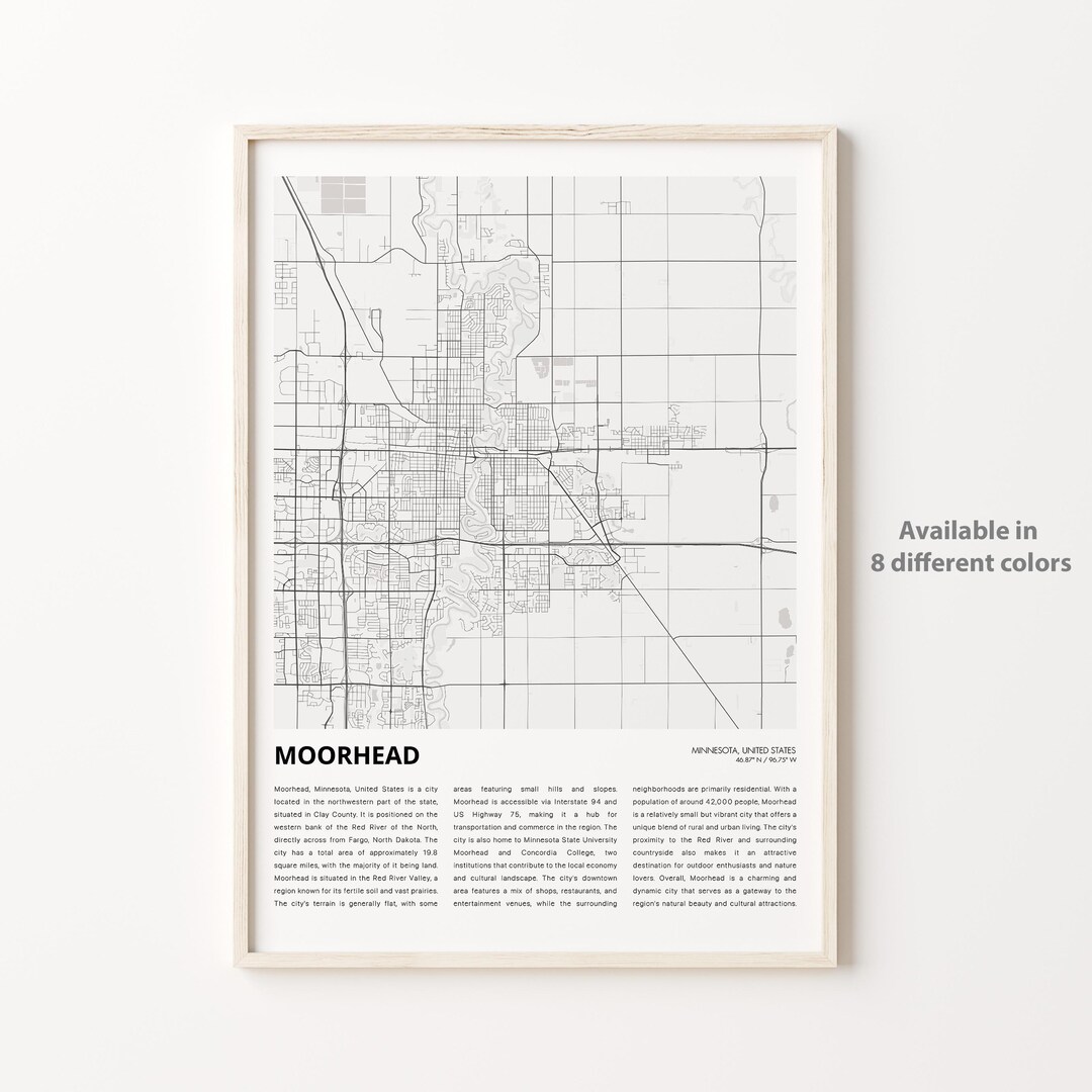 Moorhead Map Print, Moorhead Travel Map, Moorhead Wall Decor Art ...