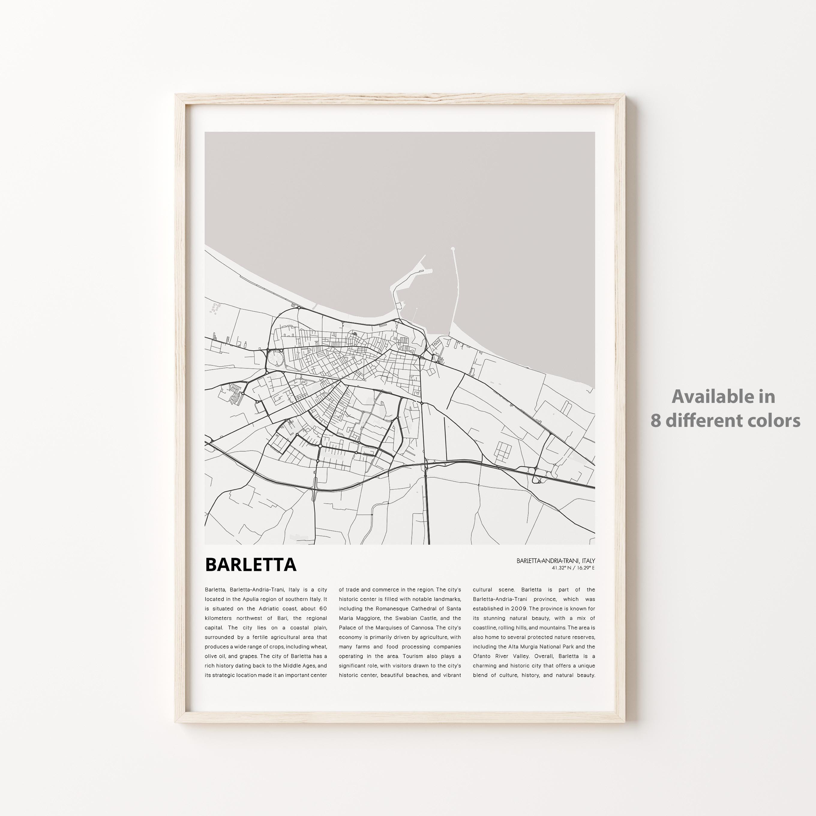 Barletta Map Print, Barletta Travel Map, Barletta Wall Decor Art ...