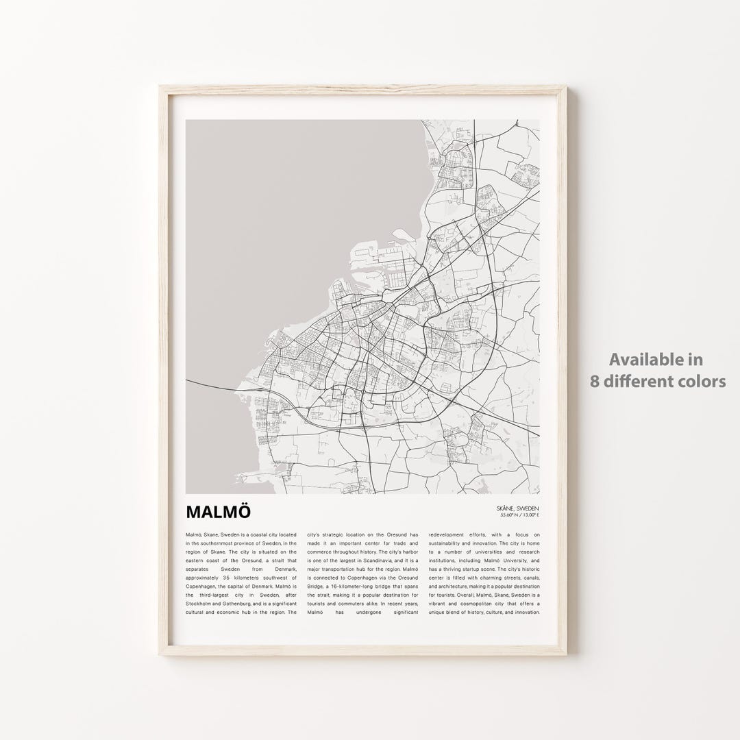 Malmö Map Print, Malmö Travel Map, Malmö Wall Decor Art, Malmö Skåne ...