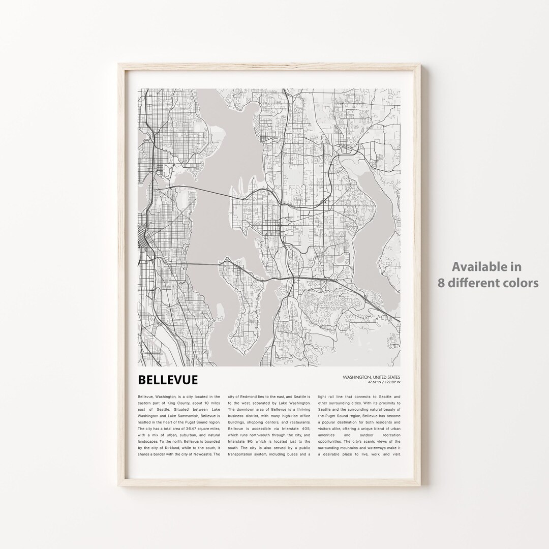 Bellevue Map Print, Bellevue Travel Map, Bellevue Wall Decor Art ...