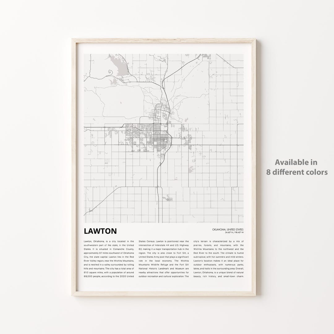 Lawton Map Print, Lawton Travel Map, Lawton Wall Decor Art, Lawton ...