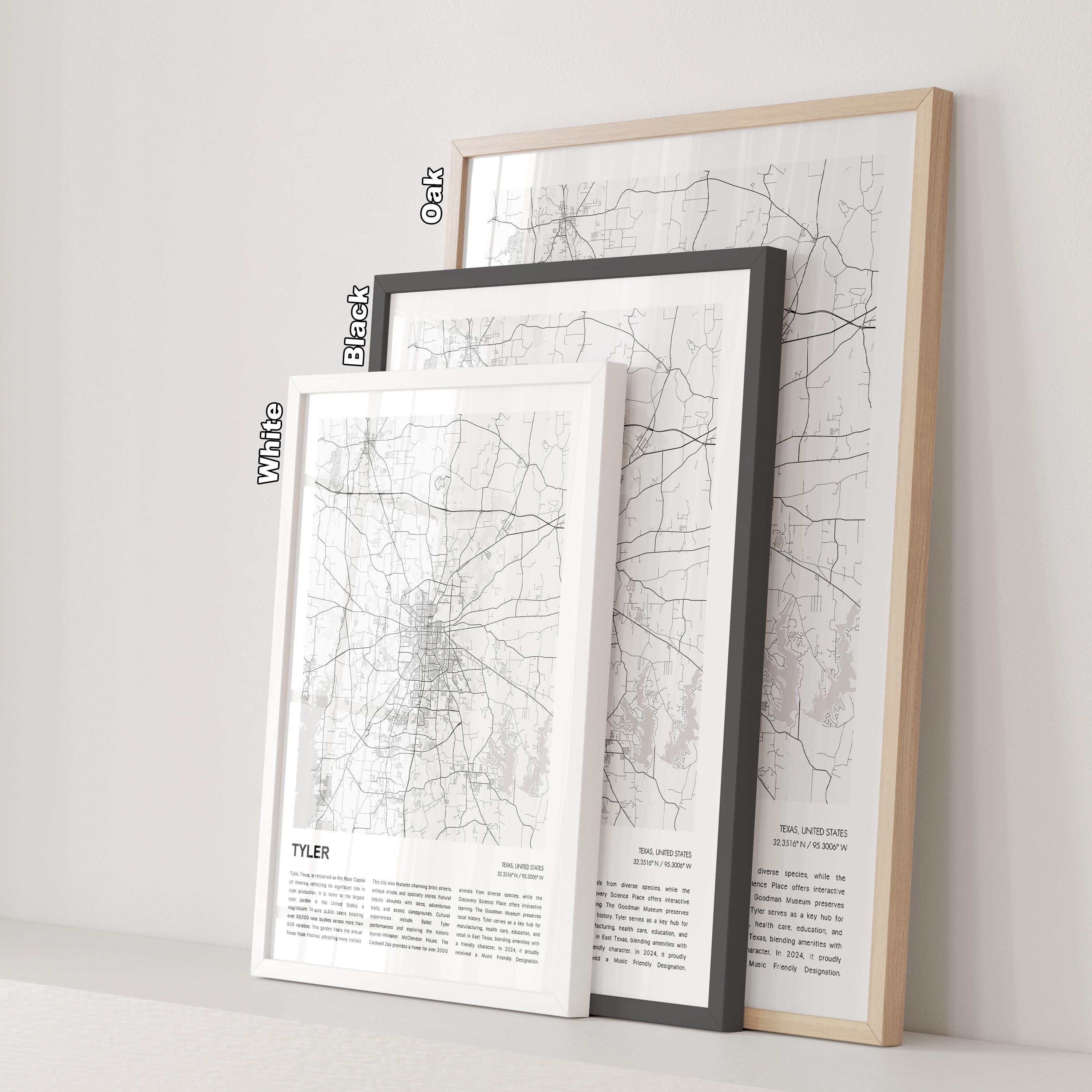 Tyler Map Print, Tyler Travel Map, Tyler Wall Decor Art, Tyler Texas ...