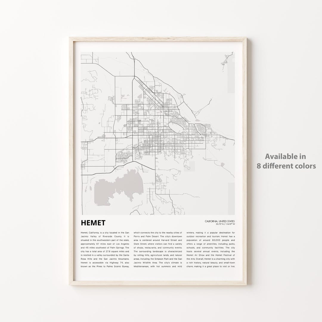 Hemet Map Print, Hemet Travel Map, Hemet Wall Decor Art, Hemet ...