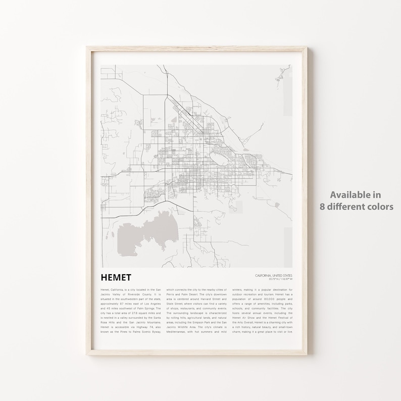 Hemet Map Print, Hemet Travel Map, Hemet Wall Decor Art, Hemet ...