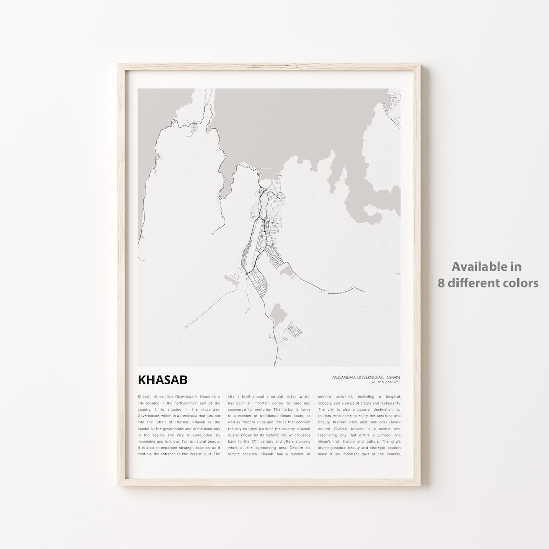 Khasab Map Print, Khasab Travel Map, Khasab Wall Decor Art, Khasab ...
