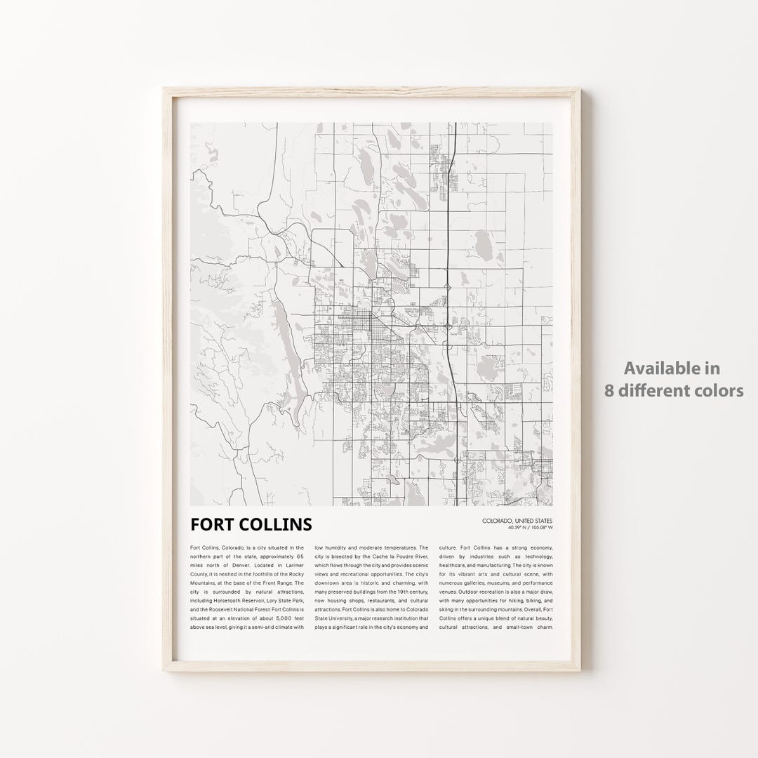 Fort Collins Map Print, Fort Collins Travel Map, Fort Collins Wall ...