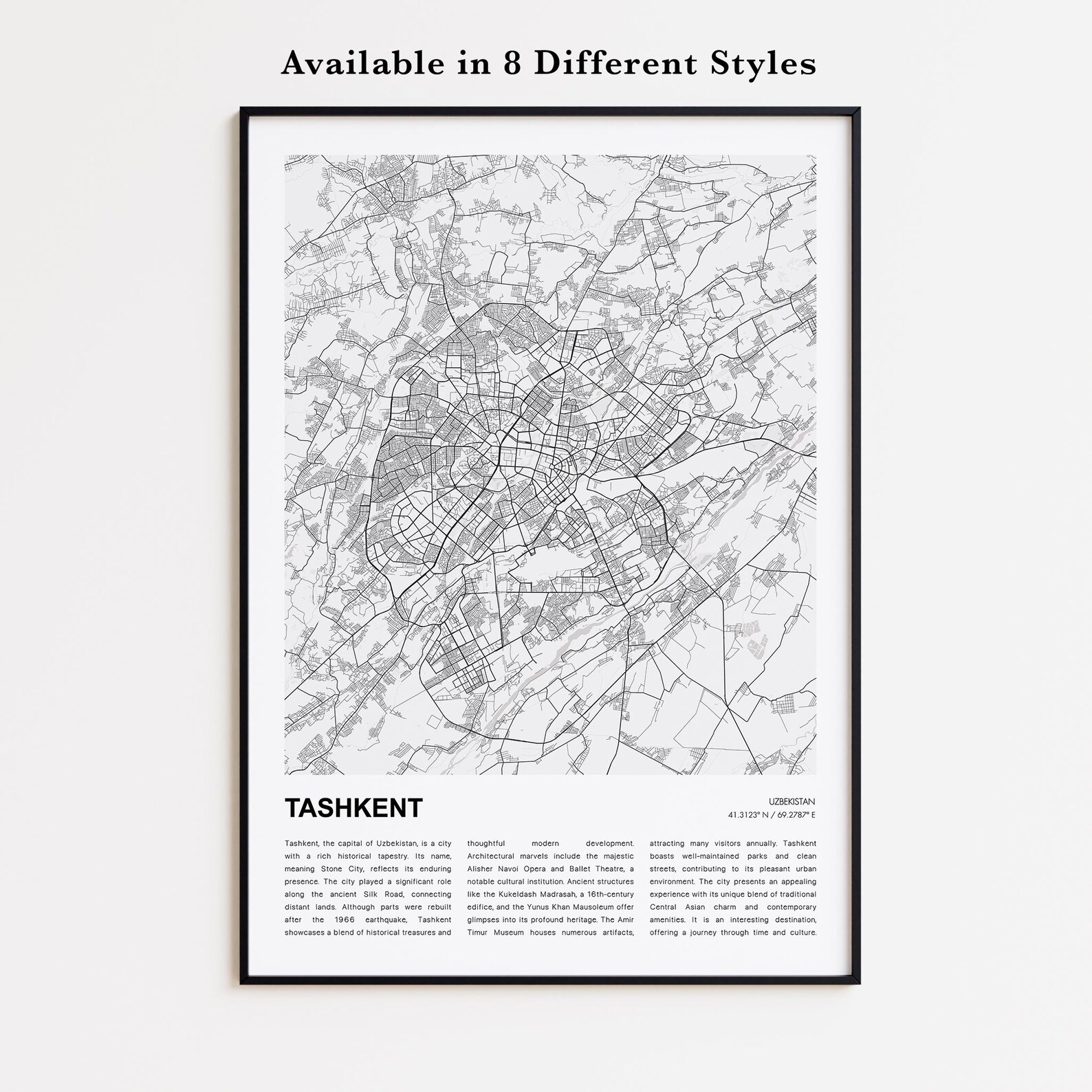 Tashkent Map Print, Tashkent Travel Map, Tashkent Wall Decor Art ...