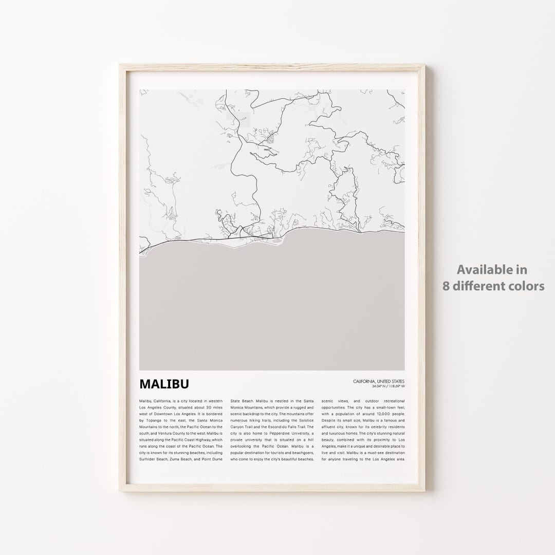 Malibu Map Print, Malibu Travel Map, Malibu Wall Decor Art, Malibu ...