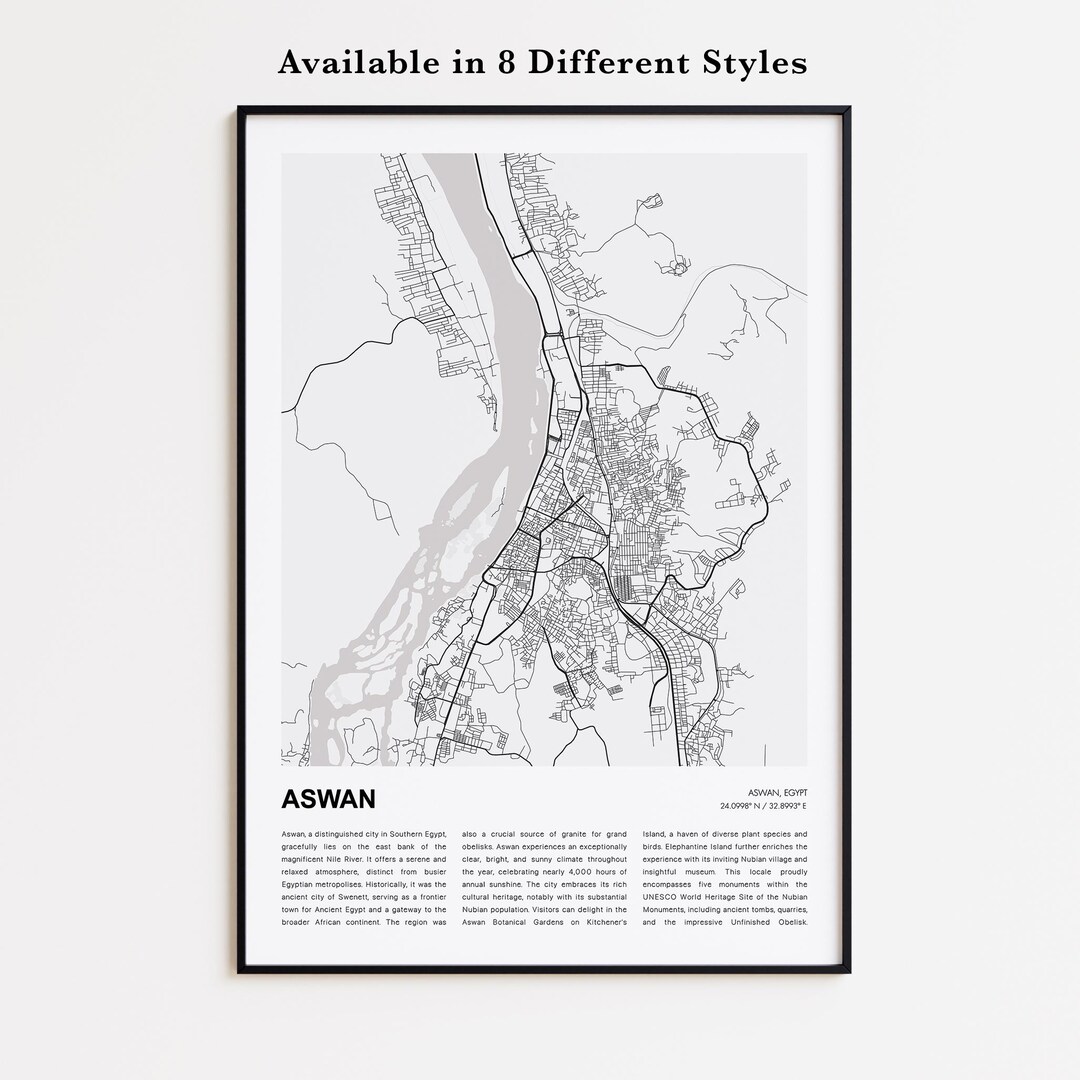 Aswan Map Print, Aswan Travel Map, Aswan Wall Decor Art, Aswan Aswan ...