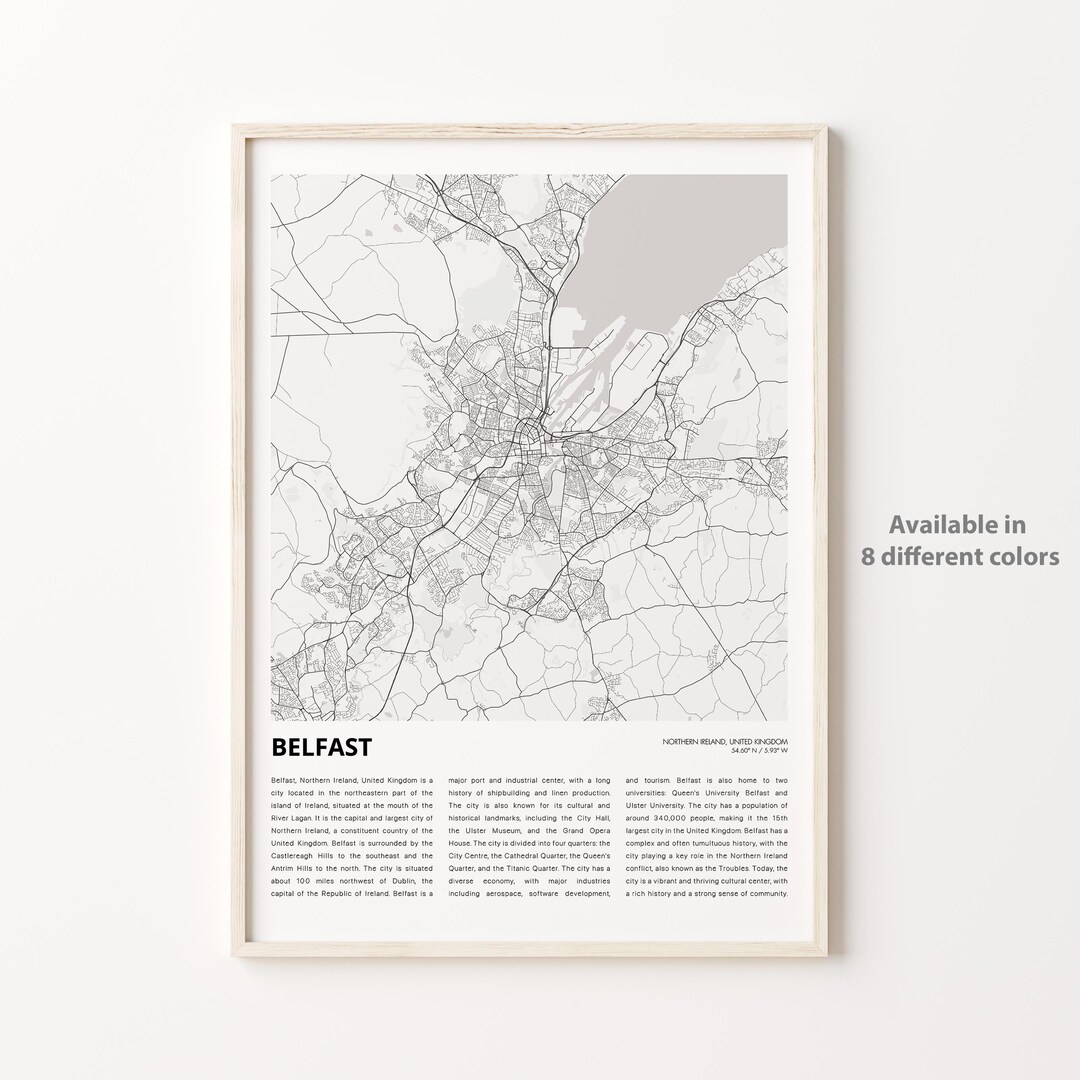 Belfast Map Print, Belfast Travel Map, Belfast Wall Decor Art, Belfast ...