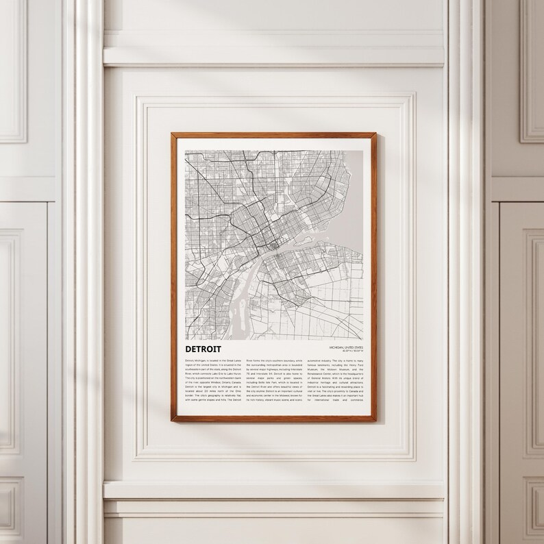 Detroit Map Print, Detroit Travel Map, Detroit Wall Decor Art, Detroit ...