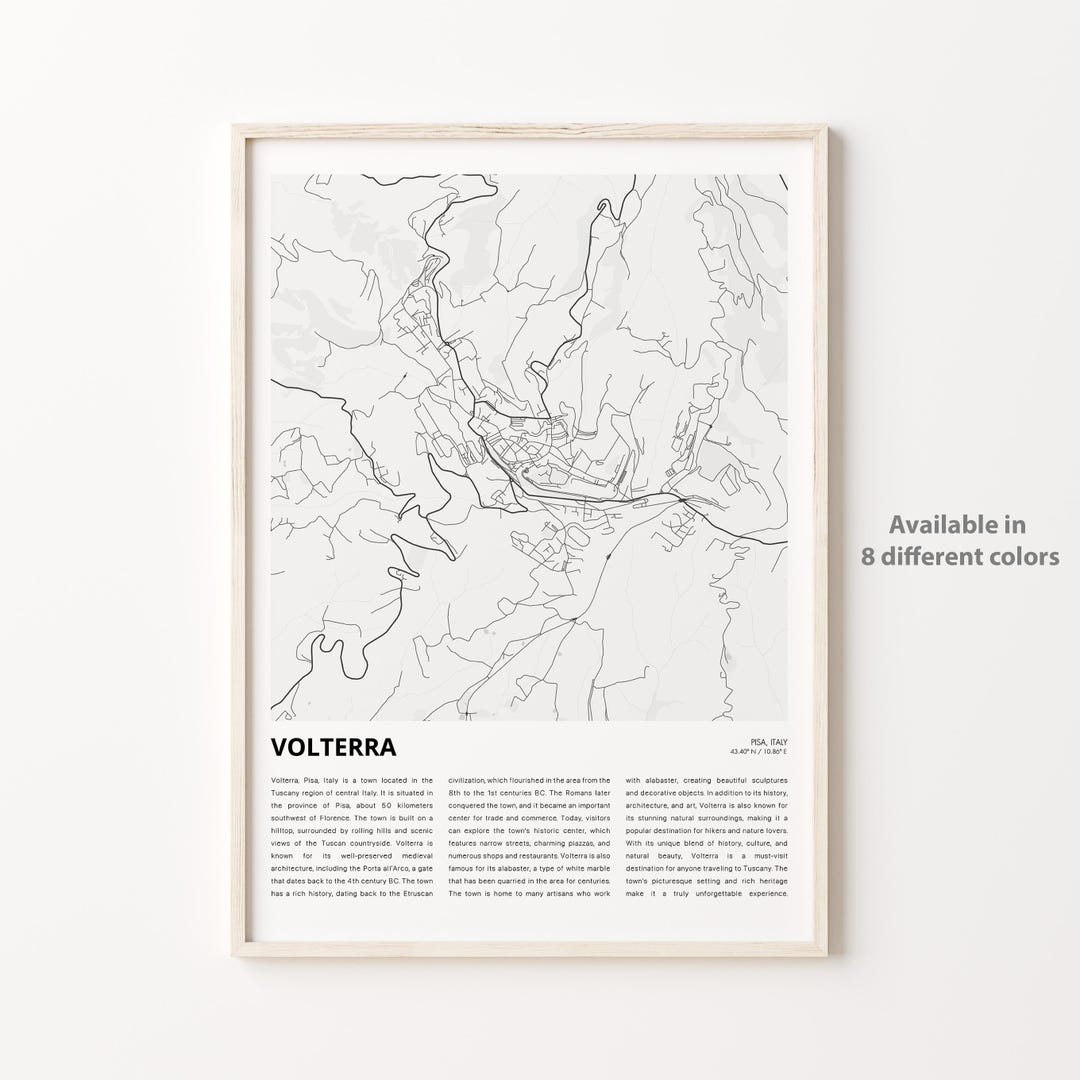 Volterra Map Print, Volterra Travel Map, Volterra Wall Decor Art ...