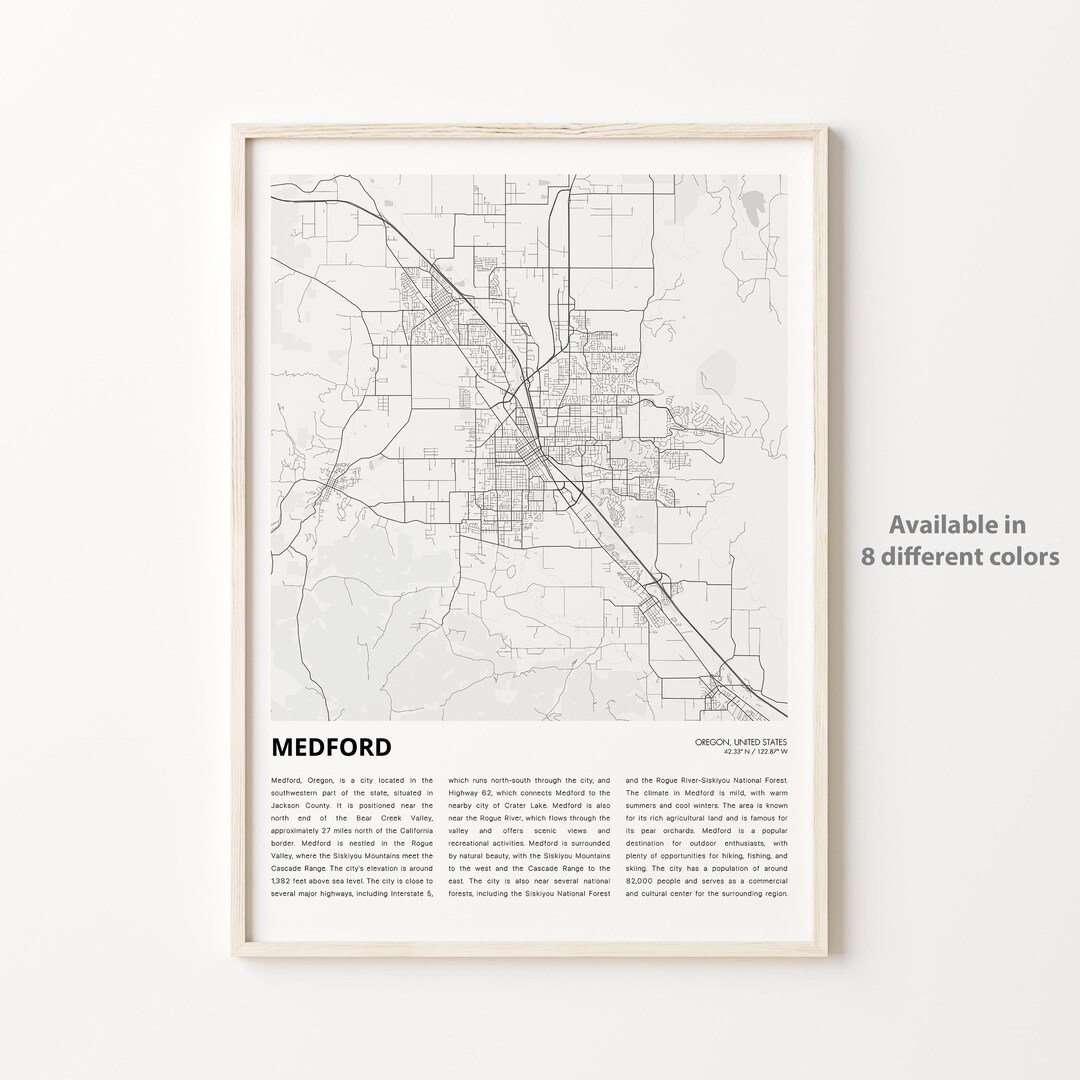Medford Map Print, Medford Travel Map, Medford Wall Decor Art, Medford ...