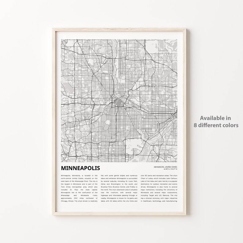 Minneapolis Map Print, Minneapolis Travel Map, Minneapolis Wall Decor ...