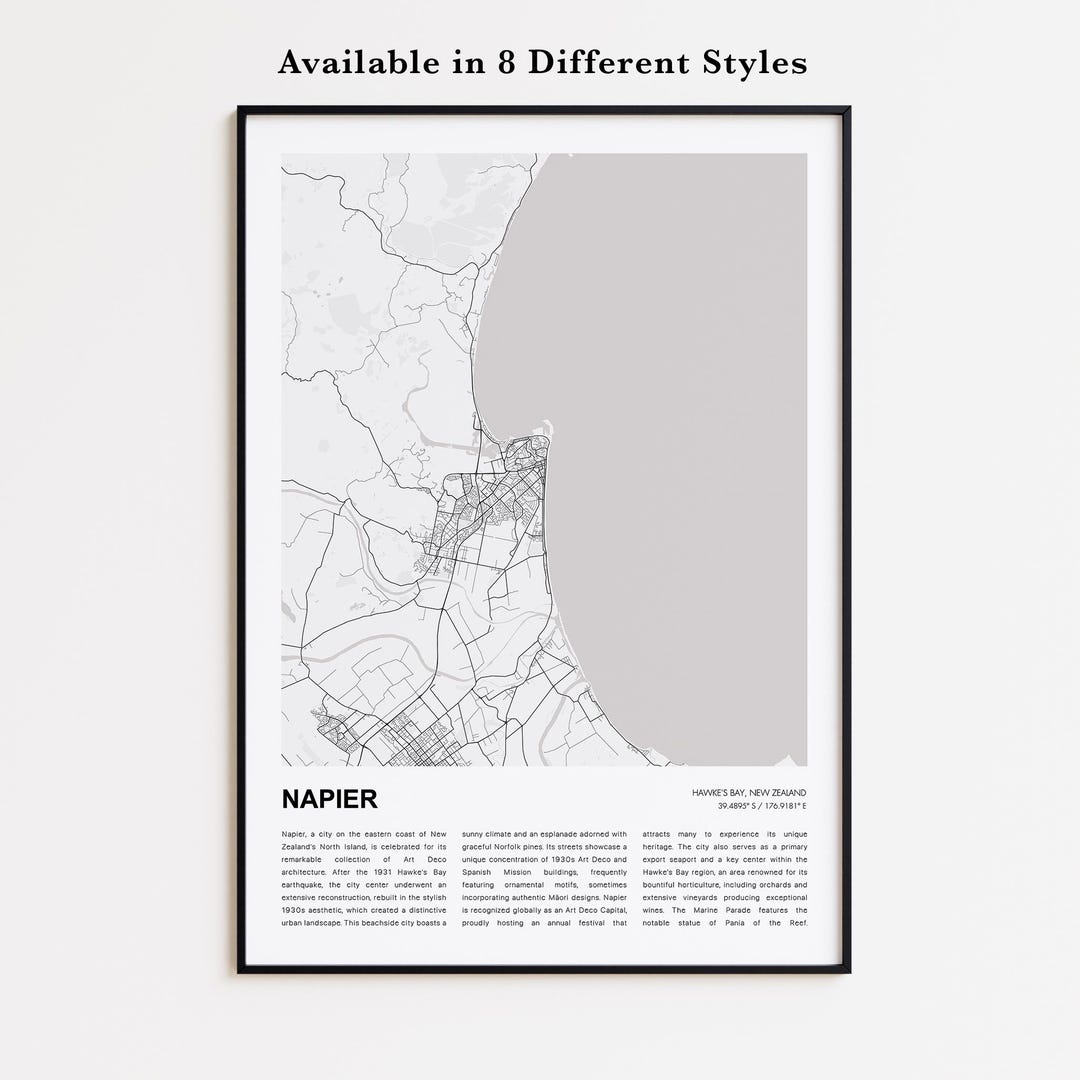 Napier Map Print, Napier Travel Map, Napier Wall Decor Art, Napier ...