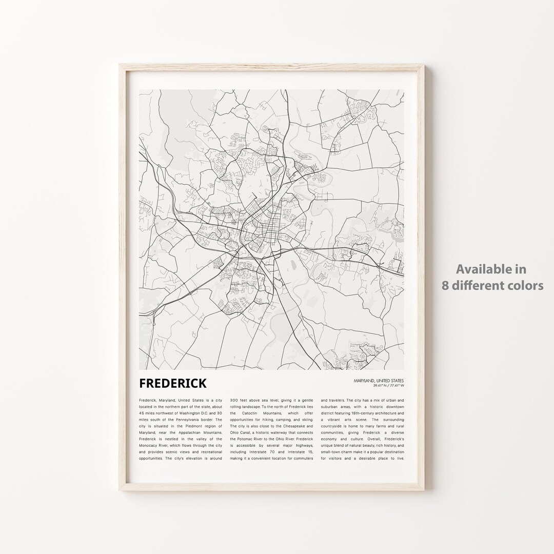 Frederick Map Print, Frederick Travel Map, Frederick Wall Decor Art ...