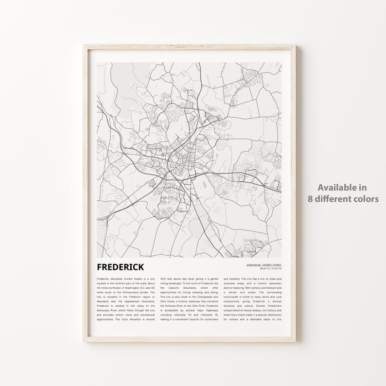 Frederick Map Print, Frederick Travel Map, Frederick Wall Decor Art ...