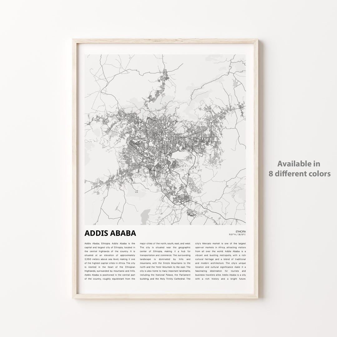 Addis Ababa Map Print, Addis Ababa Travel Map, Addis Ababa Wall Decor ...