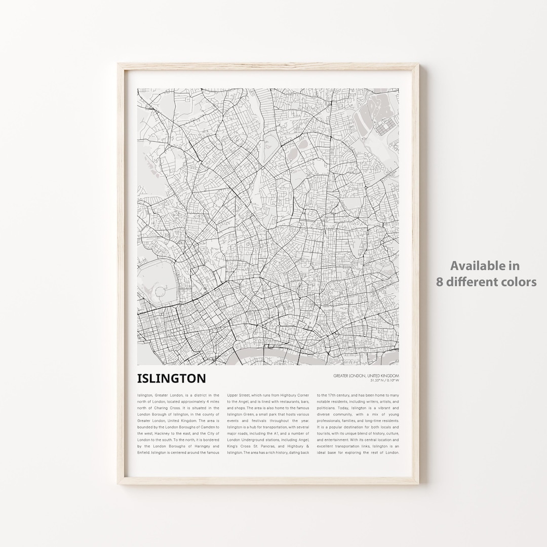 Islington Map Print, Islington Travel Map, Islington Wall Decor Art ...