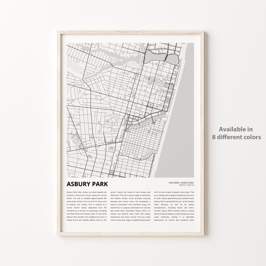 Asbury Park Map Print, Asbury Park Travel Map, Asbury Park Wall Decor ...