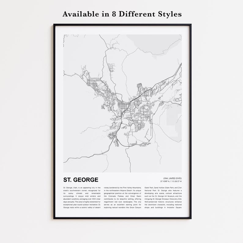 St. George Map Print, St. George Travel Map, St. George Wall Decor Art ...
