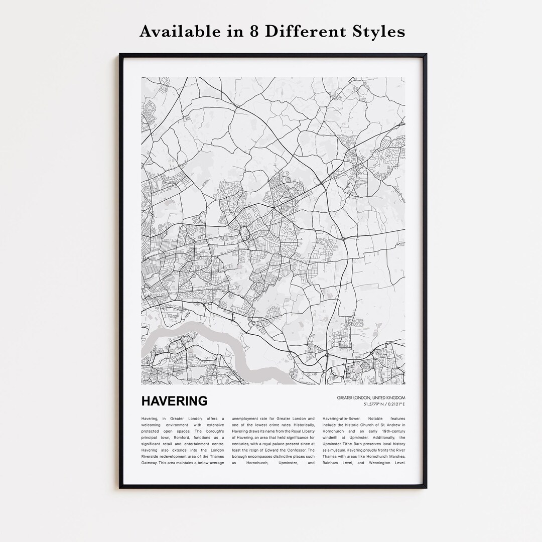 London Borough of Havering Map Print, London Borough of Havering Travel ...