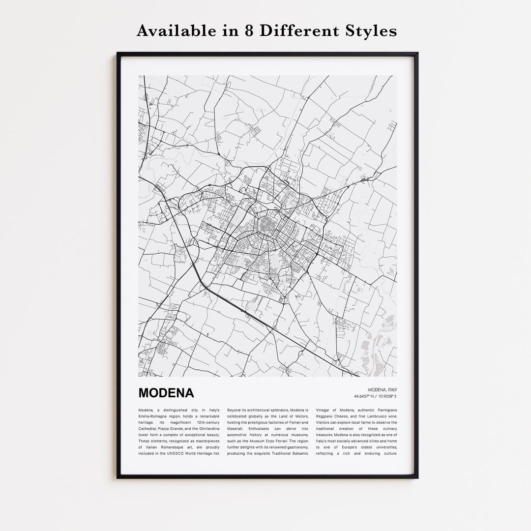 Modena Map Print, Modena Travel Map, Modena Wall Decor Art, Modena ...