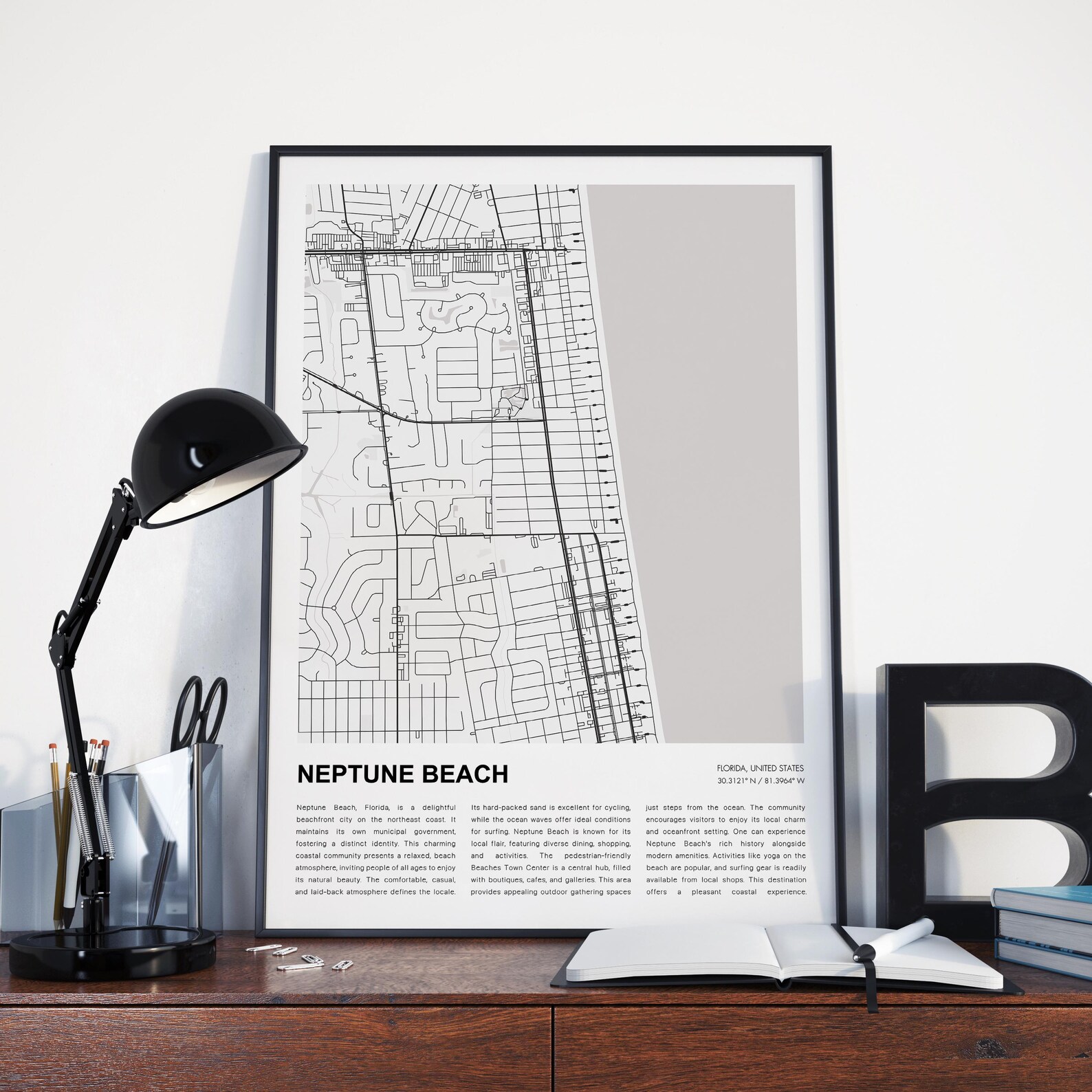 Neptune Beach Map Print, Neptune Beach Travel Map, Neptune Beach Wall ...