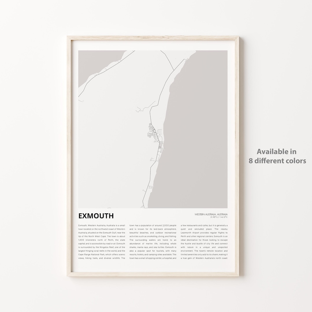 Exmouth Map Print, Exmouth Travel Map, Exmouth Wall Decor Art, Exmouth ...
