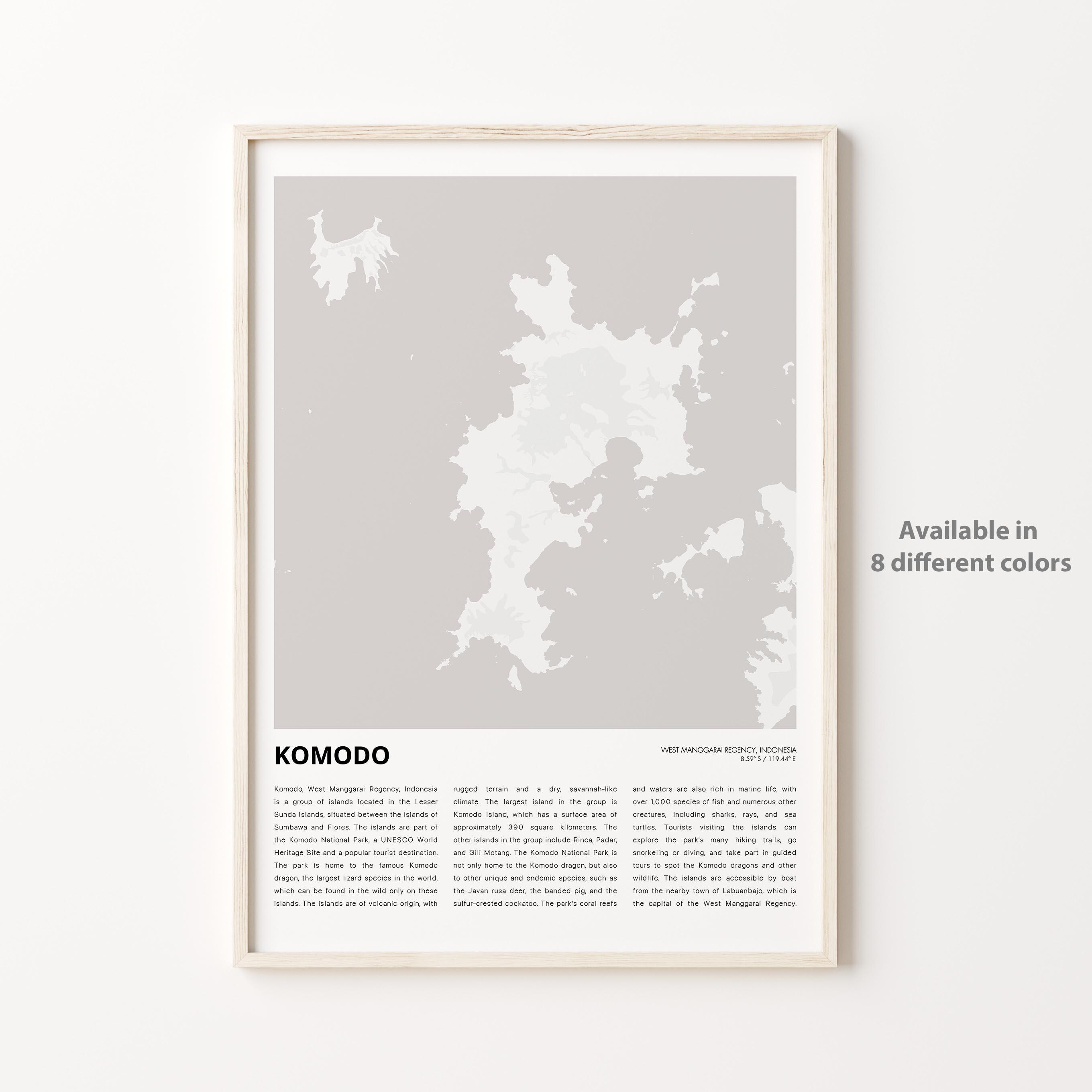 Komodo Map Print, Komodo Travel Map, Komodo Wall Decor Art, Komodo West ...