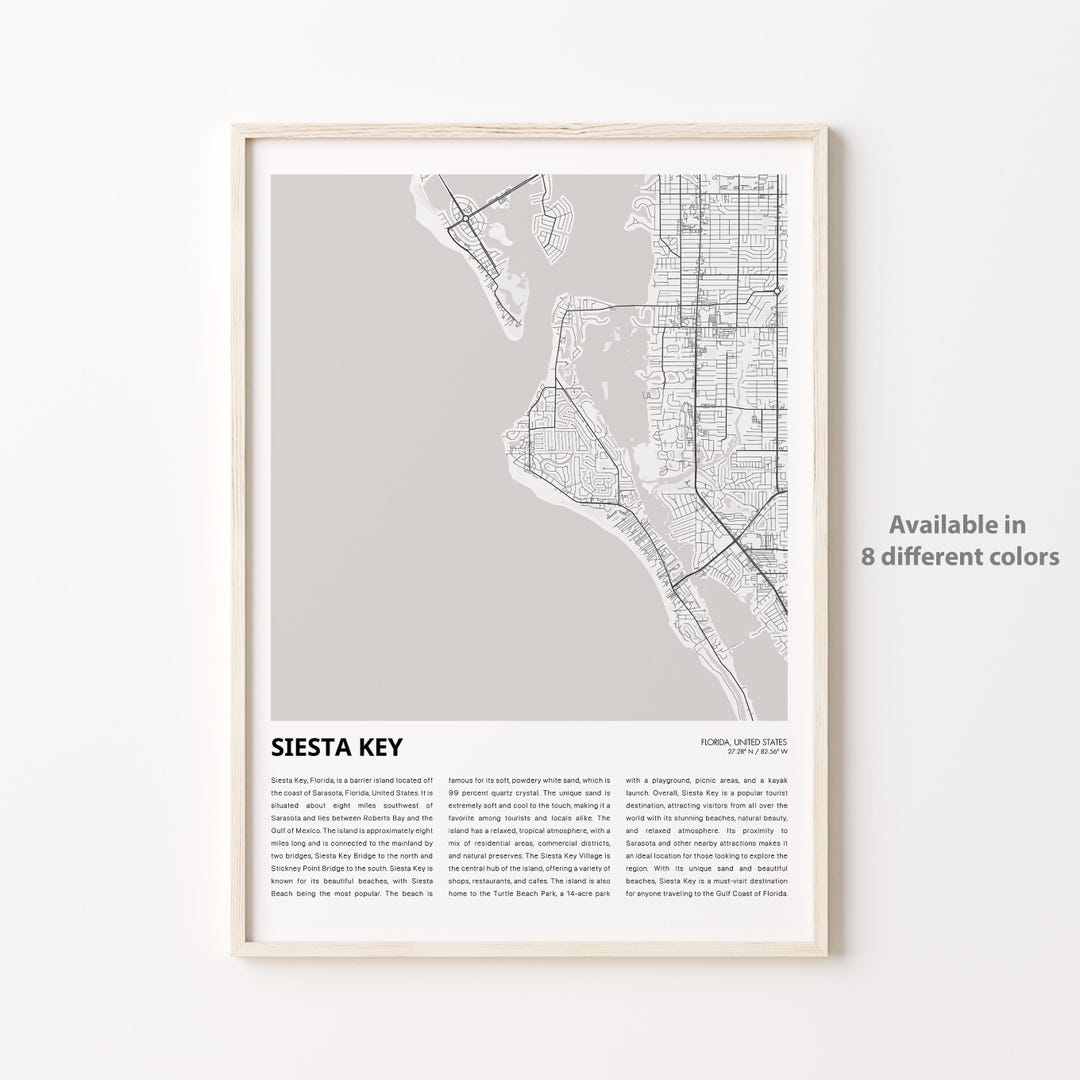 Siesta Key Map Print, Siesta Key Travel Map, Siesta Key Wall Decor Art ...