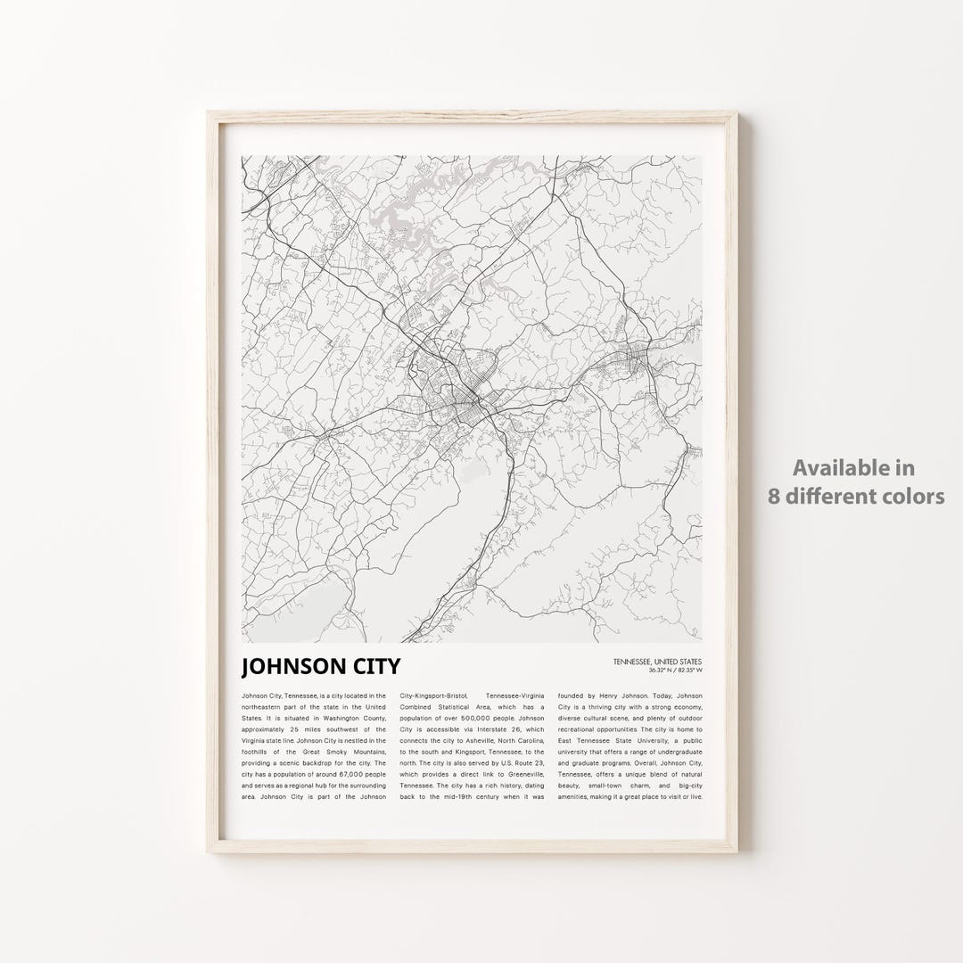 Johnson City Map Print, Johnson City Travel Map, Johnson City Wall ...