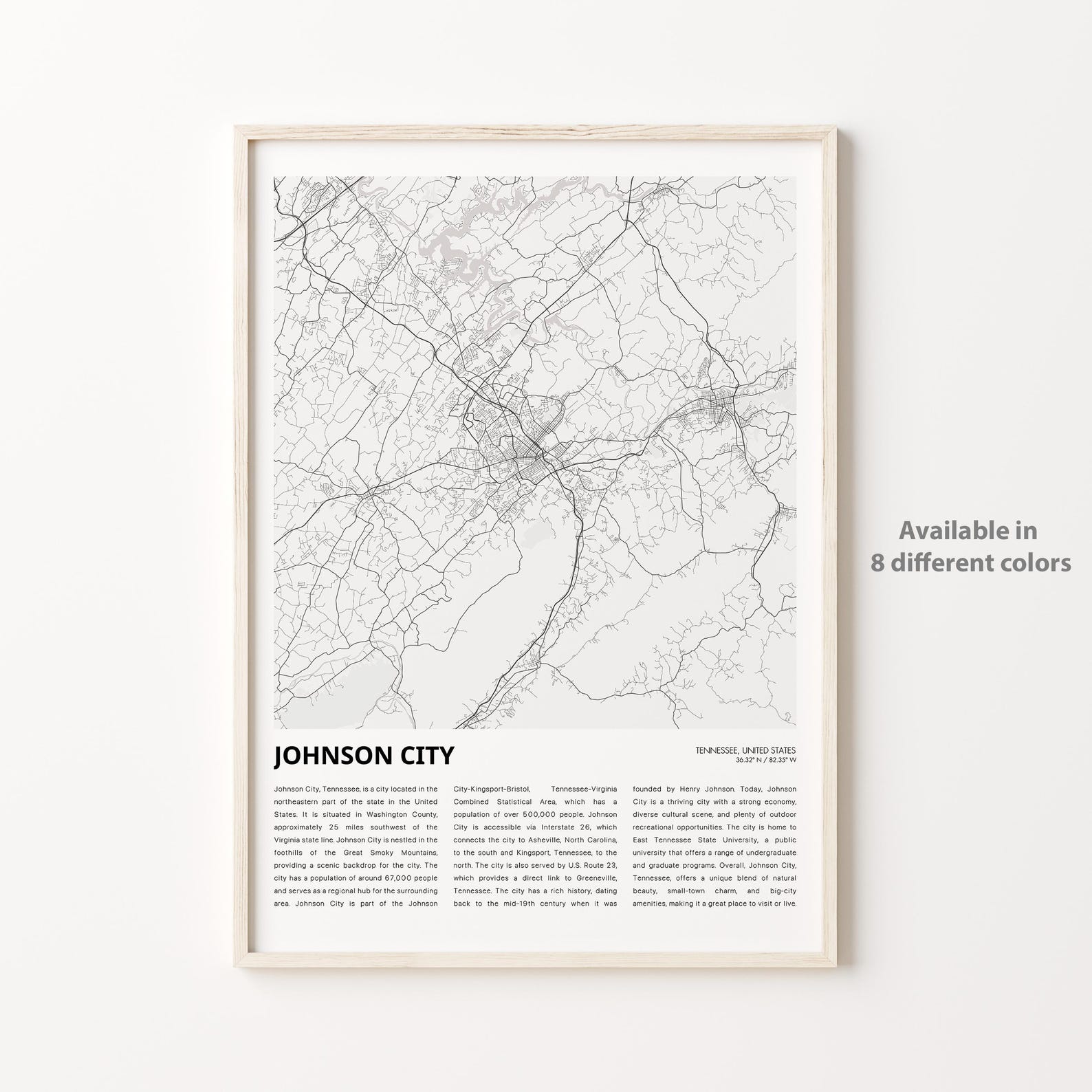 Johnson City Map Print, Johnson City Travel Map, Johnson City Wall ...