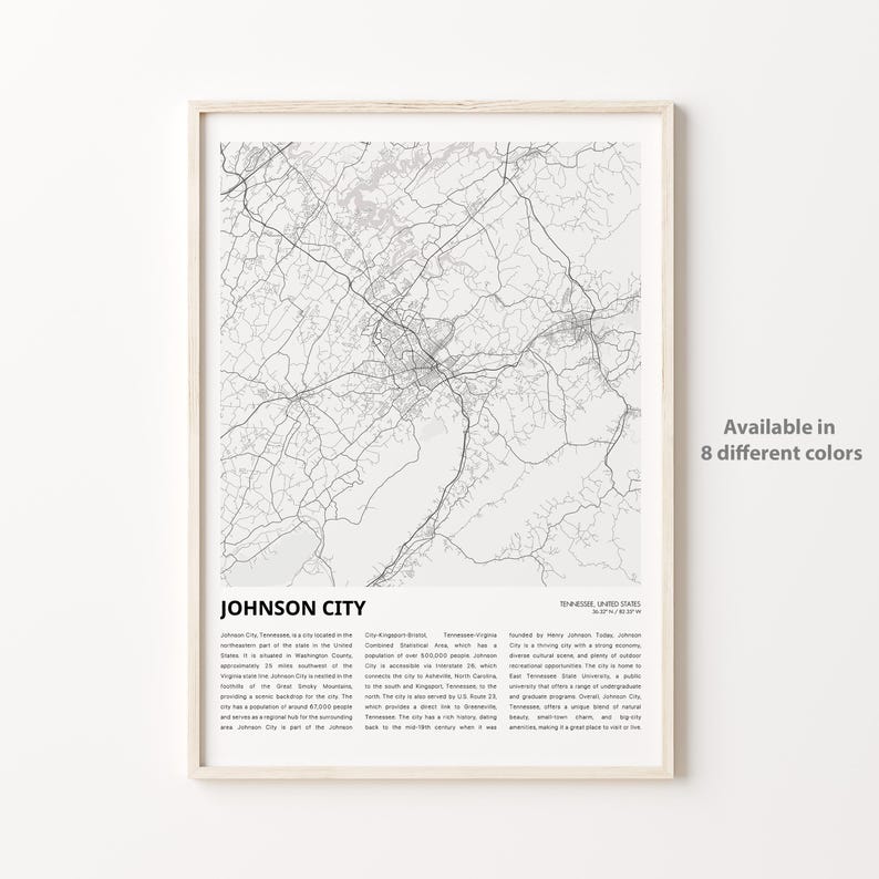 Johnson City Map Print, Johnson City Travel Map, Johnson City Wall ...