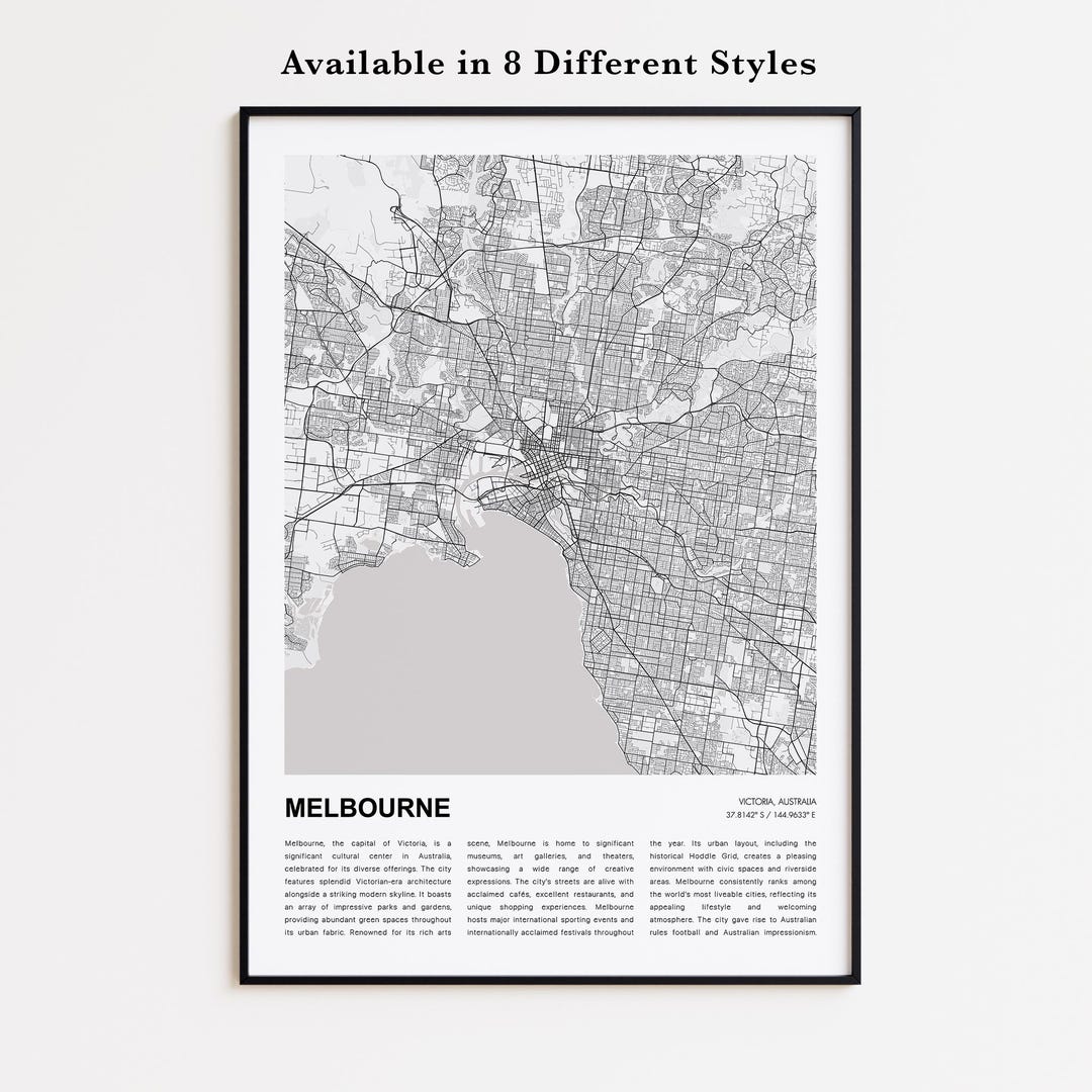 Melbourne Map Print, Melbourne Travel Map, Melbourne Wall Decor Art ...