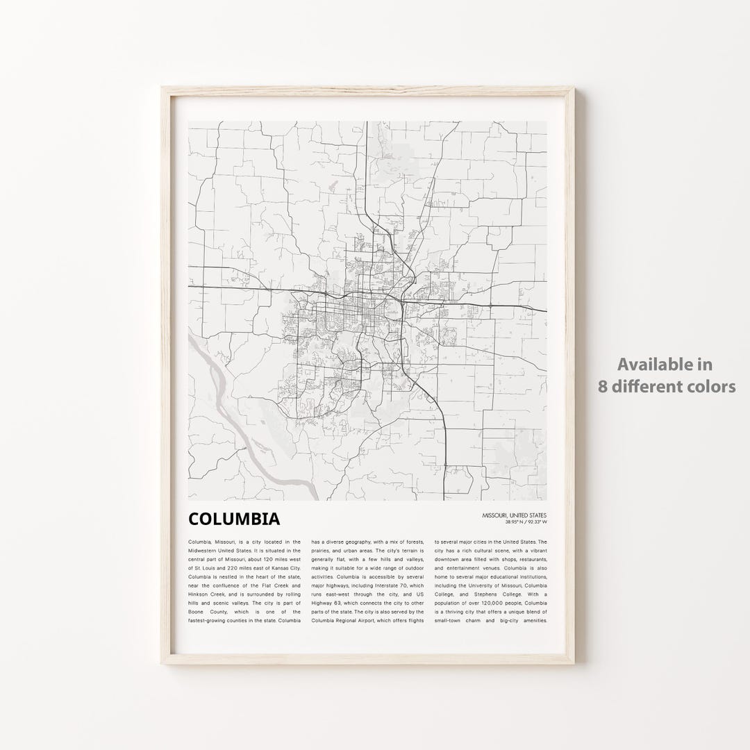 Columbia Map Print, Columbia Travel Map, Columbia Wall Decor Art ...
