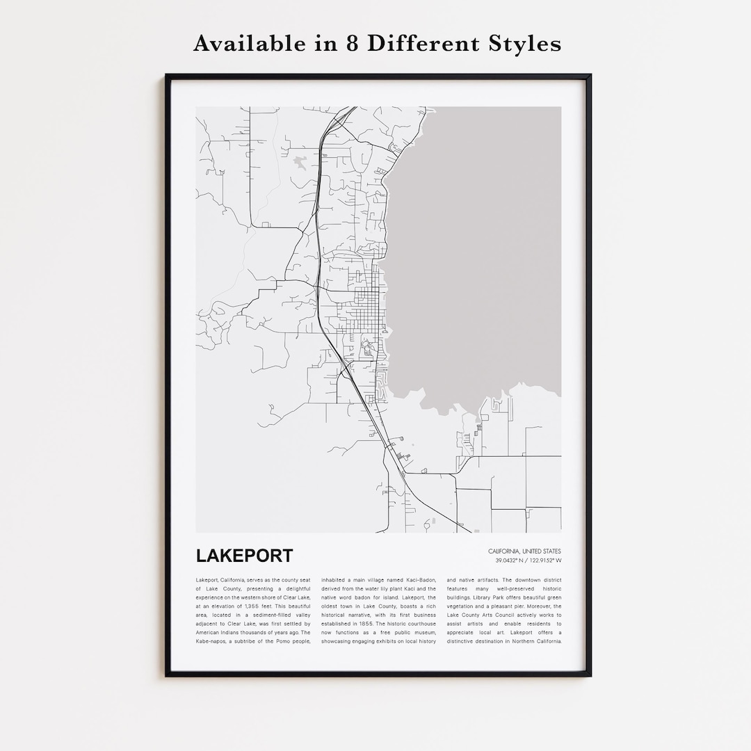 Lakeport Map Print, Lakeport Travel Map, Lakeport Wall Decor Art ...