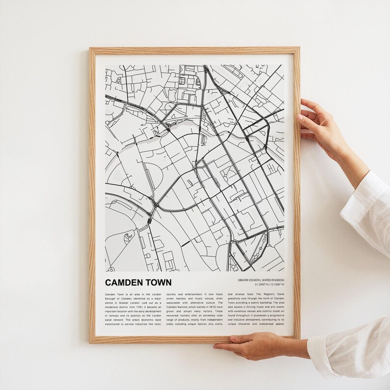 Camden Town Map Print, Camden Town Travel Map, Camden Town Wall Decor Art, Camden Town Greater ...