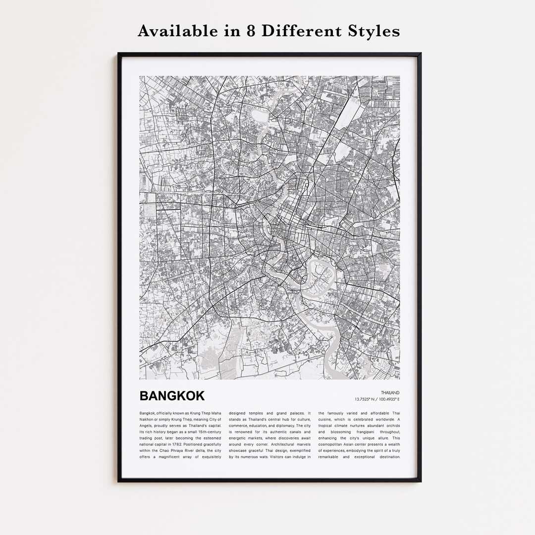 Bangkok Map Print, Bangkok Travel Map, Bangkok Wall Decor Art, Bangkok ...