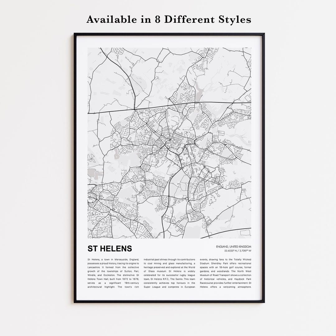St Helens Map Print, St Helens Travel Map, St Helens Wall Decor Art, St ...
