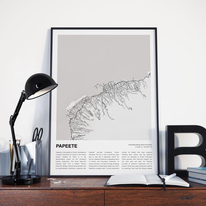 Papeete Map Print, Papeete Travel Map, Papeete Wall Decor Art, Papeete ...