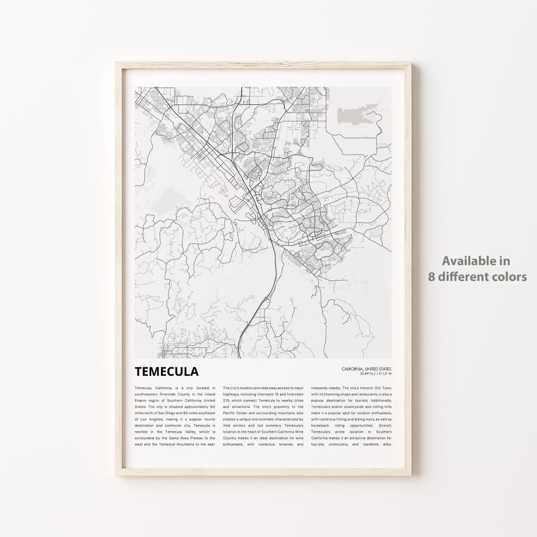 Temecula Map Print, Temecula Travel Map, Temecula Wall Decor Art ...