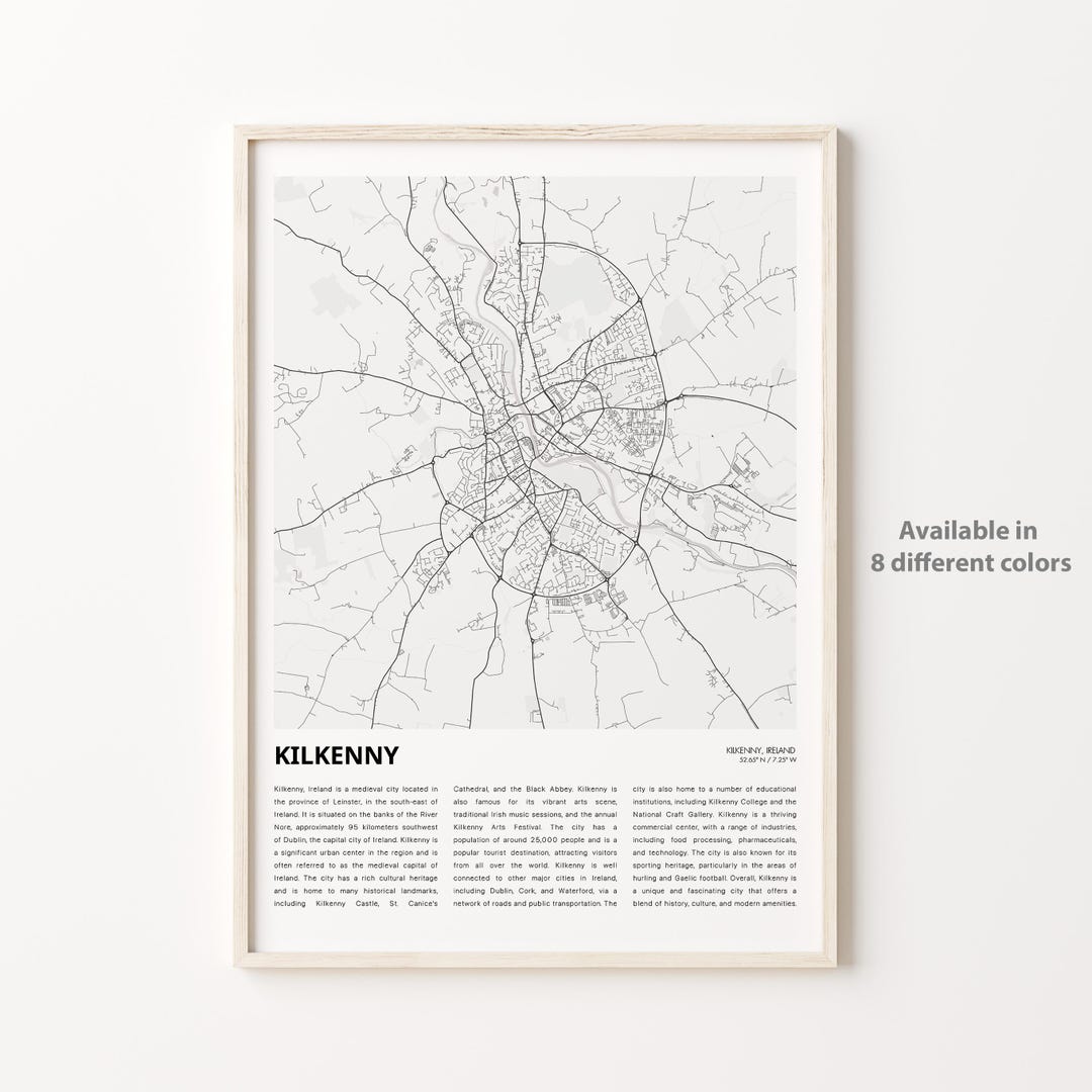 Kilkenny Map Print, Kilkenny Travel Map, Kilkenny Wall Decor Art ...
