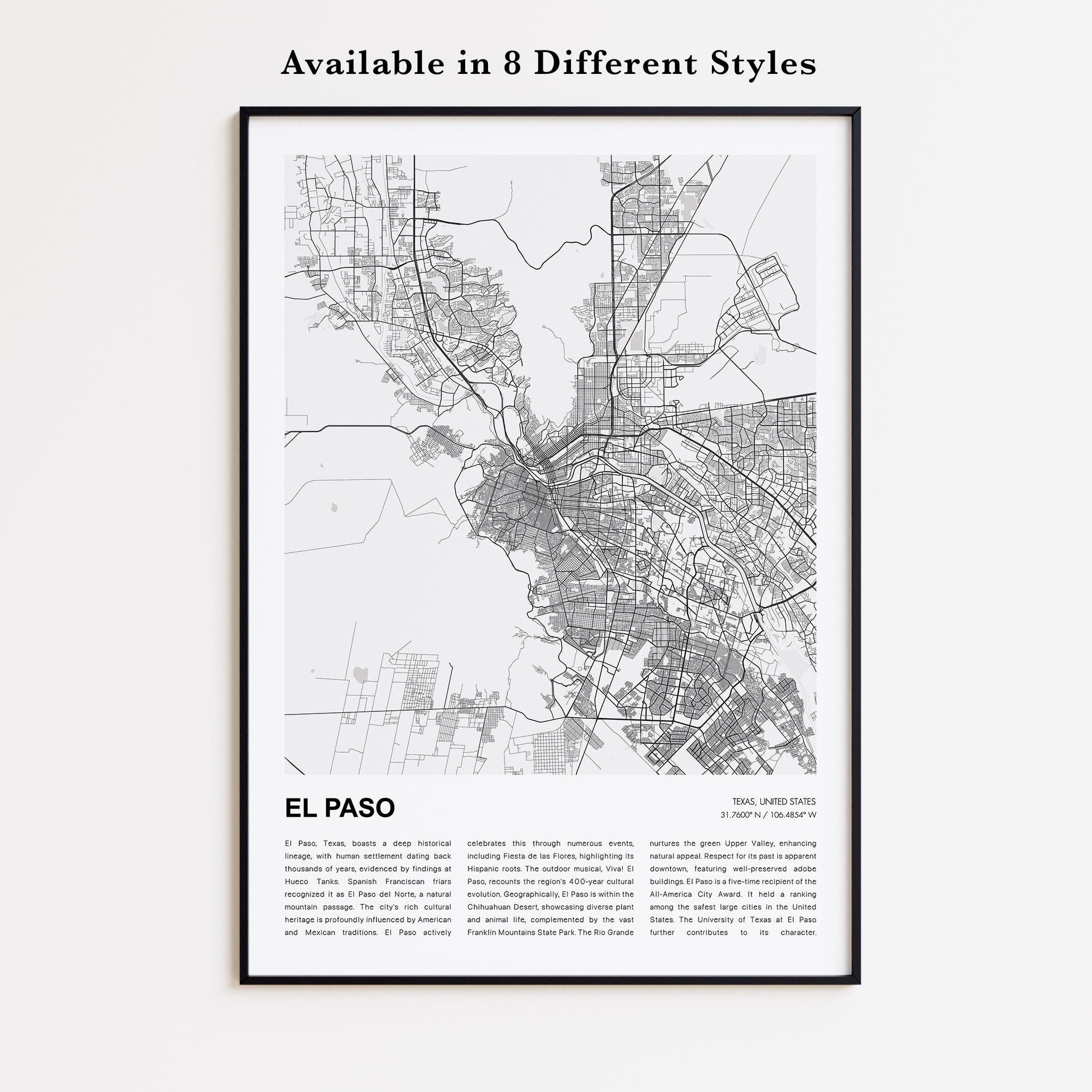 El Paso Map Print, El Paso Travel Map, El Paso Wall Decor Art, El Paso ...
