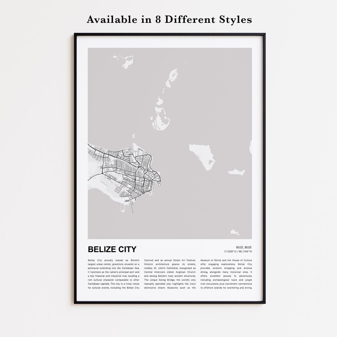Belize City Map Print, Belize City Travel Map, Belize City Wall Decor ...