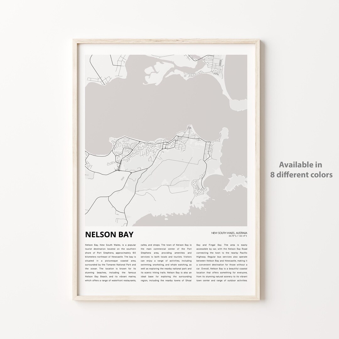 Nelson Bay Map Print, Nelson Bay Travel Map, Nelson Bay Wall Decor Art ...